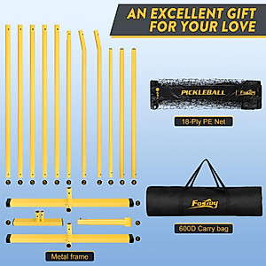 Fostoy Portable Pickleball Net Set, 22FT Regulation Size 18-Ply PE Pickleball Net,Carry Bag, Weather Resistant Steady Metal Frame Easy Setup for Outdoor Indoor Driveway