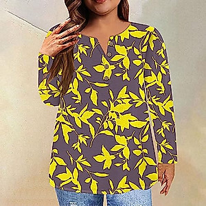 Womens Tops Button Down Fall Blouse Loose Fit Casual Tunic Shirt Long Sleeve Printed Pullover Comfortable Tshirt Full XL Mattress Topper T Shirts Cotton（3-Gold,3X-Large）