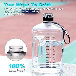 SLUXKE 1 Gallon Water Bottle Portable Water Jug Fitness Sports Daily Water Bottle with Motivational Time Marker,Leak-Proof, Wide Mouth, BPA Free Water Bottles for Sports Gym Fitness Work