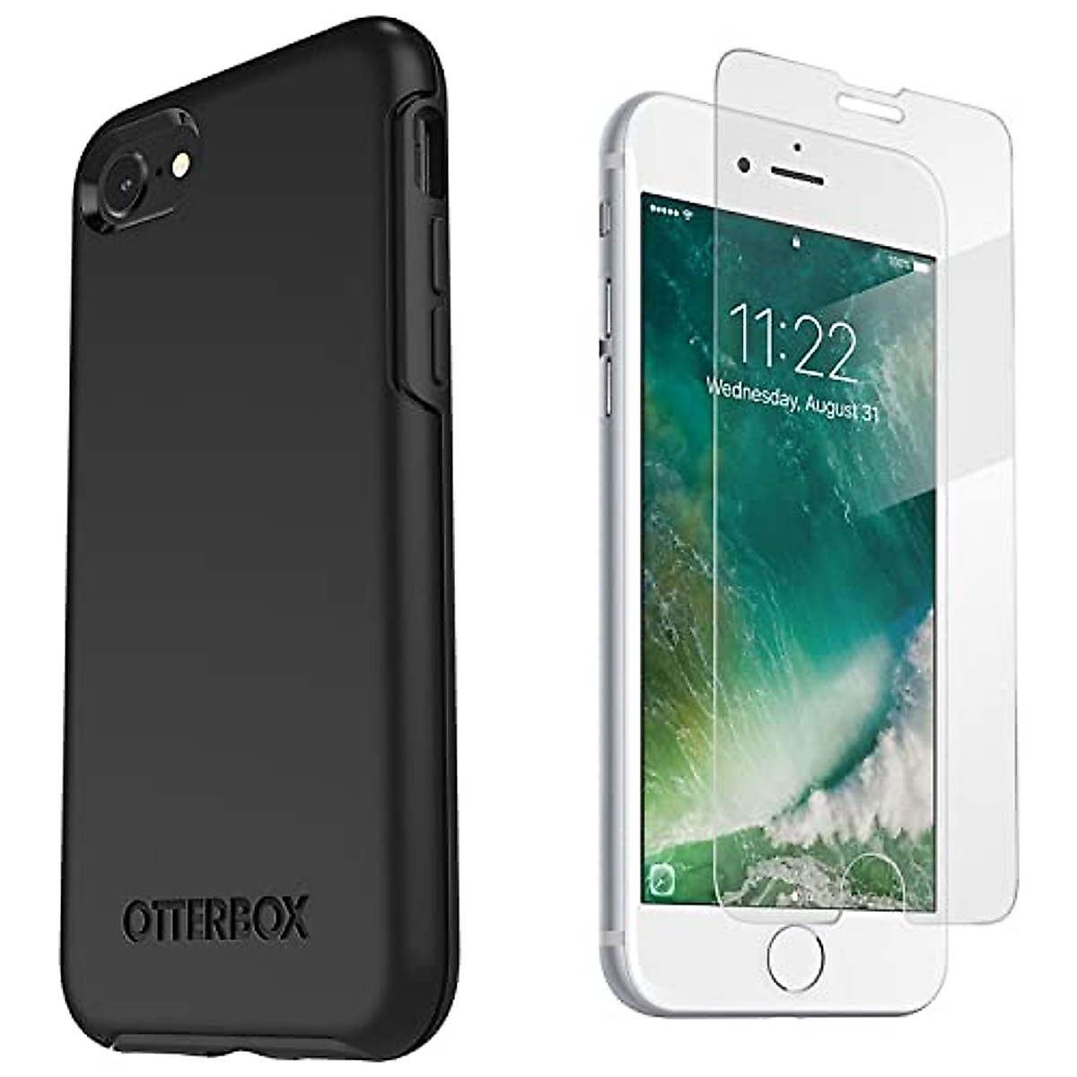 OtterBox Symmetry Series Case for iPhone SE 3rd Gen (2022), iPhone SE 2nd (2020), iPhone 8, iPhone 7 (NOT Plus) w/Tempered Glass Screen Protector, Bundle - Bulk Packaging - Black