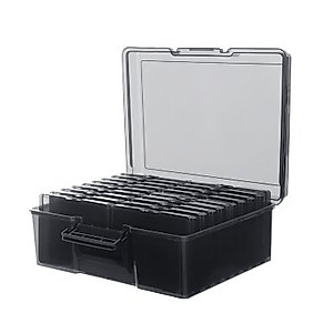 IDekooror Photo Storage Box 5" x 7", 18 Inner Extra Large Photo Case Photo Organizer Acid-Free Photo Boxes Storage, Plastic Craft Storage Box with Handle for Pictures Stickers Stamps Seeds(Black)