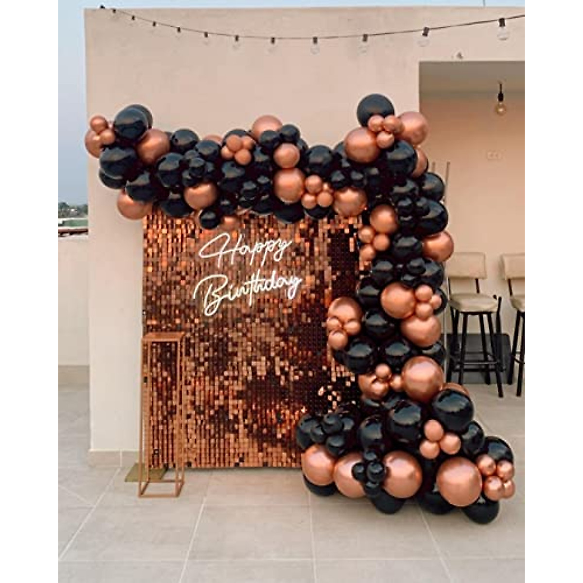 Bezente Rose Gold Black Balloons Garland Kit, 100Pcs Metallic Chrome Rose Gold Black and Rose Gold Confetti Balloons Arch for Wedding, Birthday, Graduation, Baby Shower Party Decoration