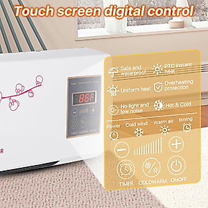 Wall Heater, Electric Space Heater for Bedroom 1400W Electric Heater, LED Display, Adjustable Thermostat, Timer, Safety Protection, Quiet Fan-less Design