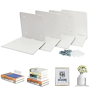 STORAGE MANIAC Invisible Floating Bookshelves Wall Mounted, Heavy-Duty Book Organizers, Iron Wall Mounted Shelves for Bedroom, White 4-Pack Large