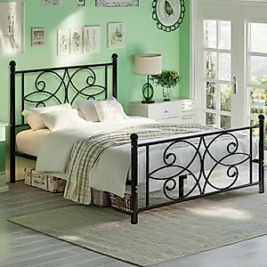 VECELO Full Size Bed Frame with Headboard, Heavy-Duty Platform with Metal Support Slats, Strong Mattress Foundation, No Box Spring Needed, Matte Black