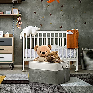 KITCSTI Storage Baskets for Organizing, Large Rectangular Storage Bin, Fabric Folding Organizer for Closet, Toys, Clothes, Home, Office, 16.5x11.8x10.2 Inches (White & Grey, Pack of 3)