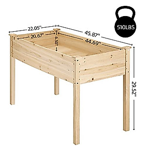 Flamaker 46x30x22in Raised Garden Bed Elevated Wood Planter Box with Legs for Backyard, Patio, Balcony, Garden
