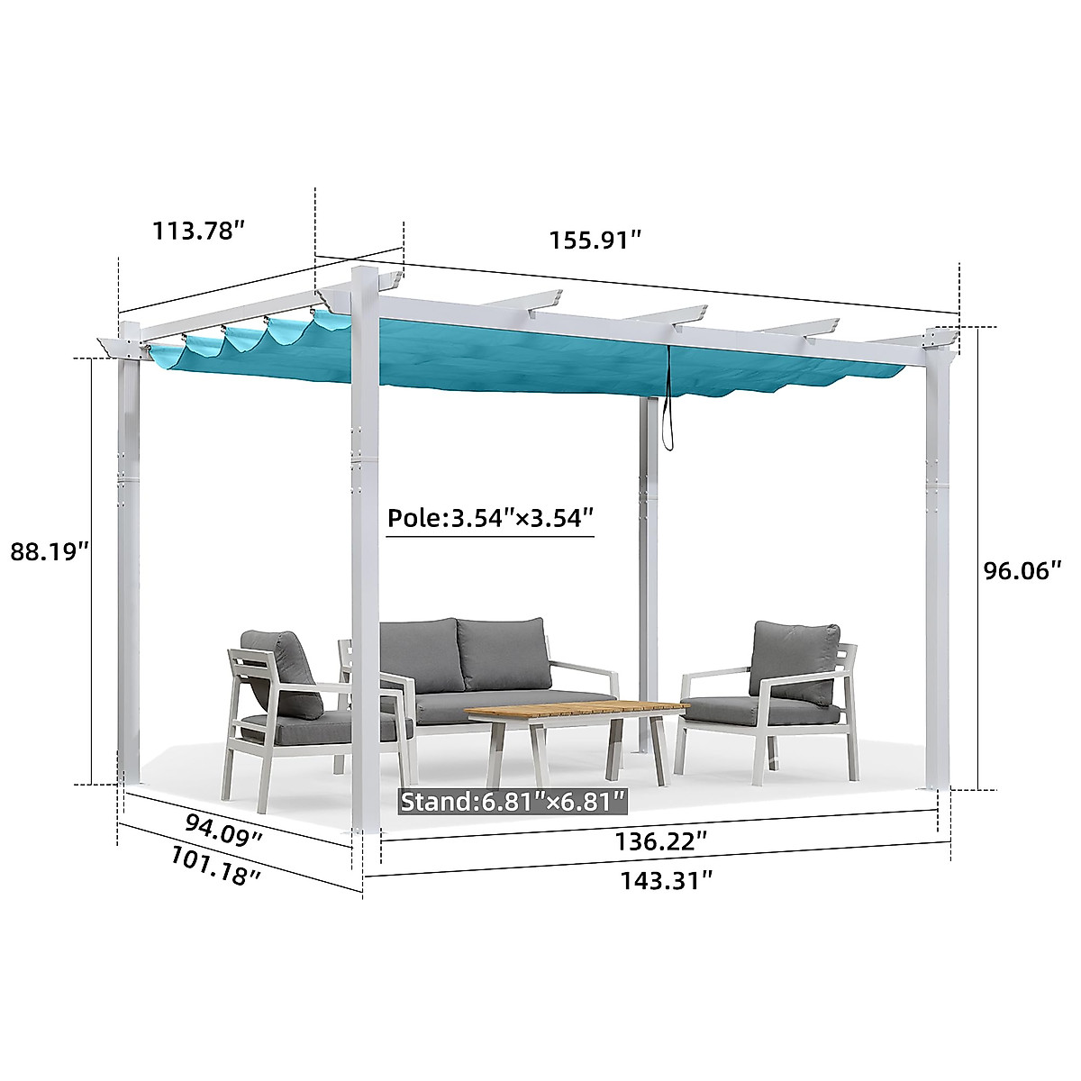 PURPLE LEAF 10' x 13' Outdoor Retractable Pergola Aluminum with Sun Shade Canopy DIY Patio Modern Heavy-Duty Brown Shelter for Garden Yard Pavilion Grape Trellis Porch, Beige