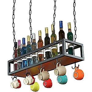 BUYFKG Industrial Ceiling Wine Rack, Iron Solid Wood Ceiling Wine Holder, with 1m Long Iron Chain Industrial Retro Shelves, Restaurants/Bar/Kitchen Storage Shelf (Size : 80cm)