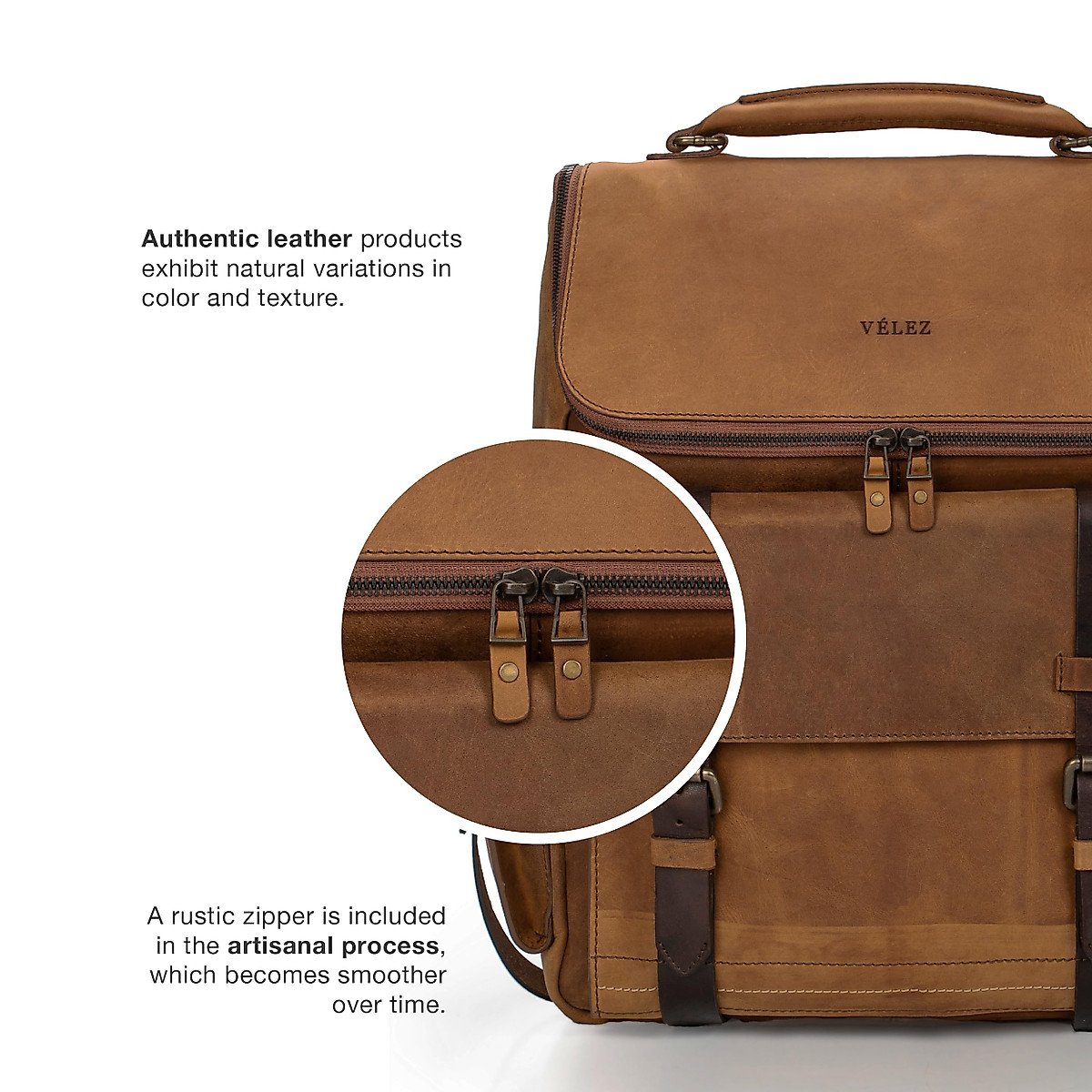 VELEZ Top Grain Leather Backpack for Men - 15 Inch Laptop Bag - Brown Designer Bookbag - Archaeology Vintage Travel Rucksack - Casual Daypack for Women