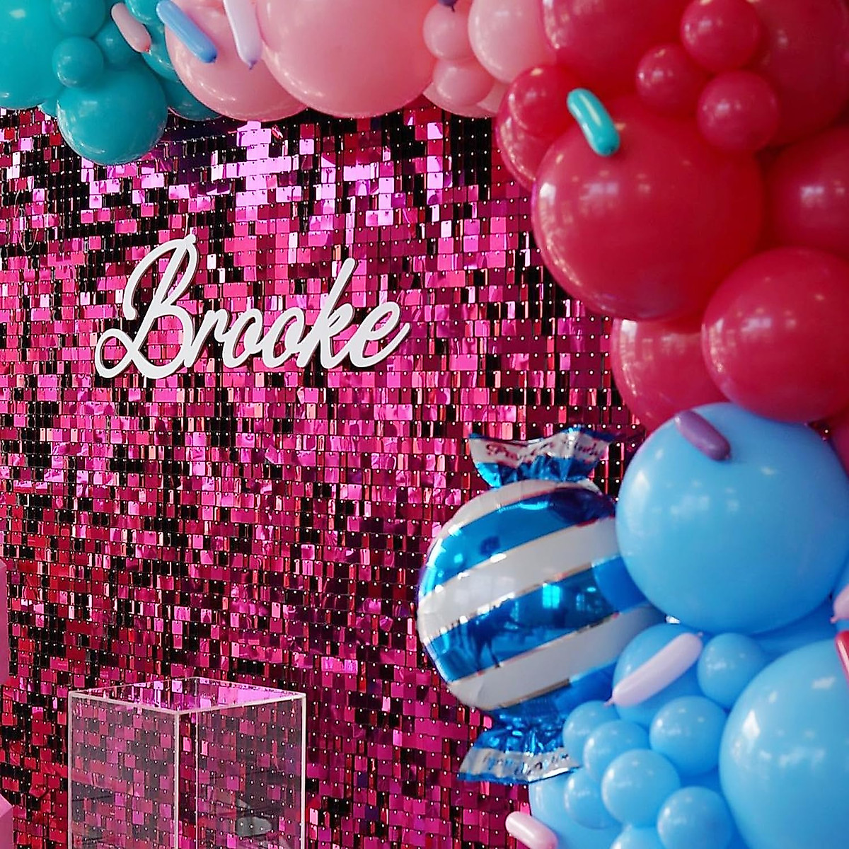 COKAOBE Hot Pink Shimmer Wall Backdrop, 30PCS Square Sequin Shimmer Backdrop Panel, Photo Backdrops for Birthday, Anniversary, Wedding, Graduation & Bachelorette Party Decoration