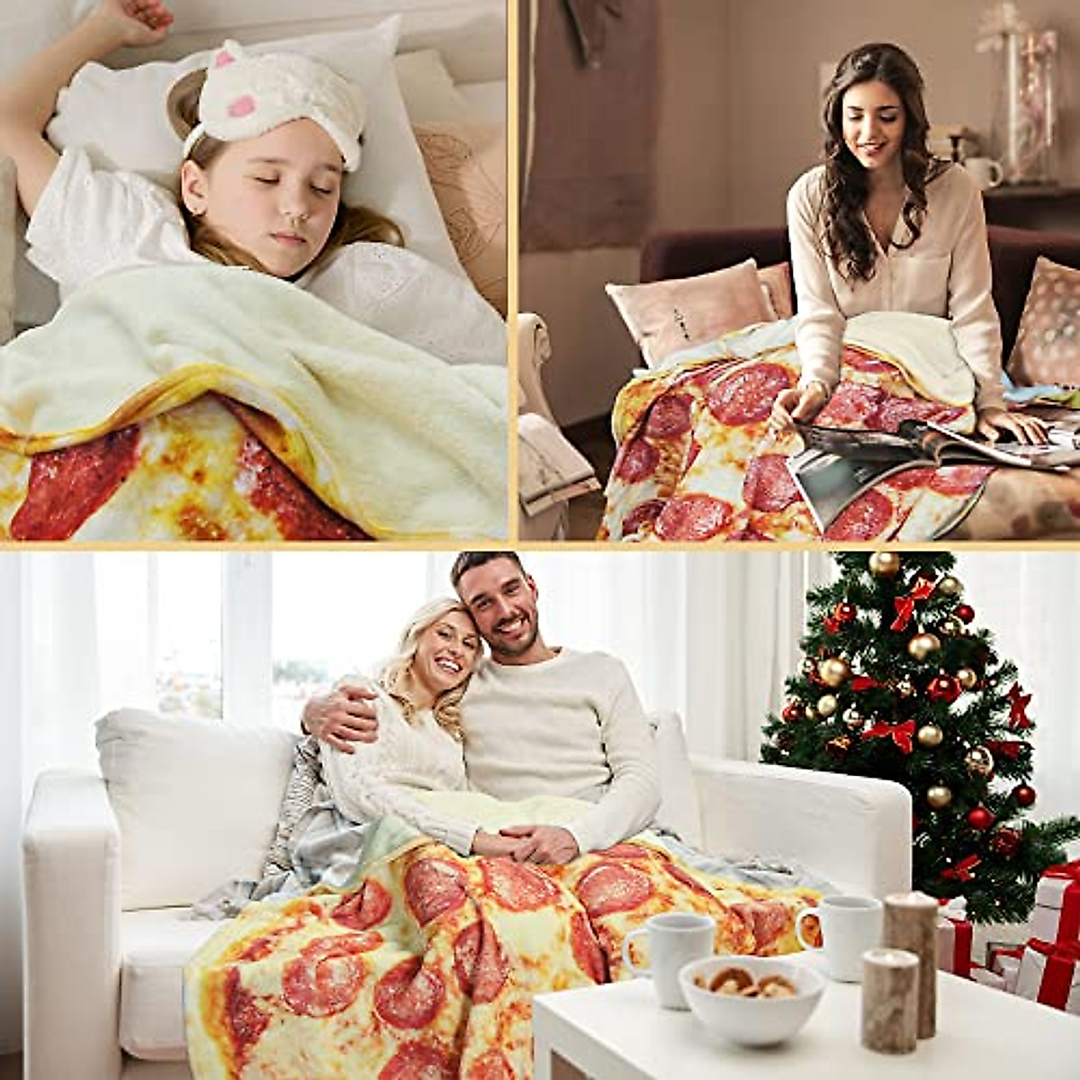 natu2eco Pizza Blanket Adult Size, Funny Gifts Food Throw Sausage Cheese Pepperoni Novelty Realistic Flannel Fleece Soft Cozy Round Nap Blanket Wrap Nursery for Family Weird Stuff Unique Ideas 72 inch