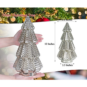 Lamris Tabletop Christmas Tree Timer Lighted 12 Inches Silver Mercury Glass Xmas Trees Decorations Table Centerpiece Mantel Window Home Decor