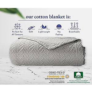 California Design Den 100% Cotton Blanket Queen Size/Full Size, Lightweight & Breathable Bed Blanket for Summers, Herringbone Design, Light Gray Queen Blanket, All-Season Throw (Light Gray)