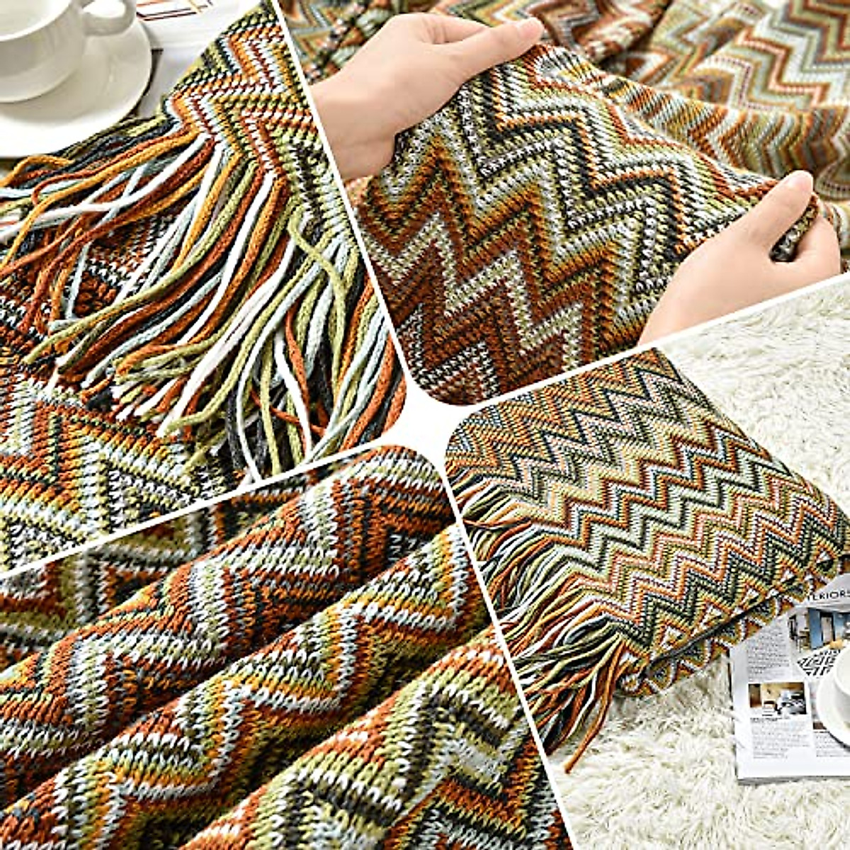 Cozary Woven Throw Blanket Reversible Cotton Bohemian, Tapestry Outdoor Knitted Tassel Blankets,Soft Cozy Lightweight Couch Decorative afghans Throw Blankets, Bed, Sofa,60 * 80 inches