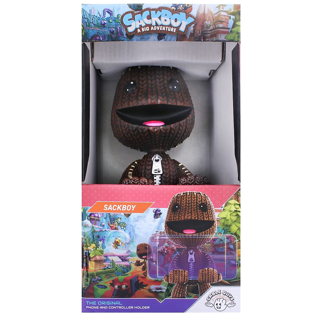 Exquisite Gaming: Sackboy: A Big Adventure - Sackboy - Original Mobile Phone & Gaming Controller Holder, Device Stand, Cable Guys, Sony Licensed Figure