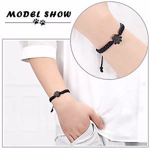 constantlife Cremation Bracelet for Pets Ashes - Dog Paw Pendant Bangle Stainless Steel Memorial Urn Jewelry (Black Rope-2Pcs/Silver+Black)