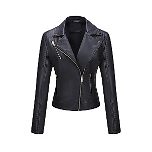 Bellivera Women's Faux Leather Jacket Motorcycle Standard Outerwear 53 Black L