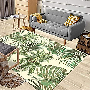 Sertiony Modern Area Rug Washable Area Rug 5X7 Feet Palm Trees Tropical Leaves Monstera Leaf Summer Pattern Background Botanical Decoration Living Room Bathroom Bedroom