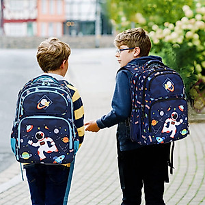 Kids Backpack for Boys Elementary School Backpack with Lunch Bag 2 in 1 Set School Bag for Boys Water Resistant Astronaut Space Backpack