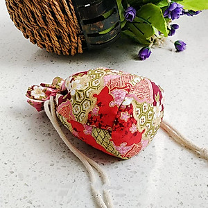 Round Bottom Jewelry Pouch Small Cotton Cloth Drawstring Jewellery Gift Pouches Printed Packaging Jewelry Storage Bags (W 3.15 x H 5.51 Inches, fuchsia (cherry blossoms）)