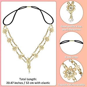 Gonioa Head Chain Jewelry Headband Crystal Bohemian Hair Accessories with Peal Women Head Chains Forehead Chain Rhinestone Headpieces with Drop Pendant