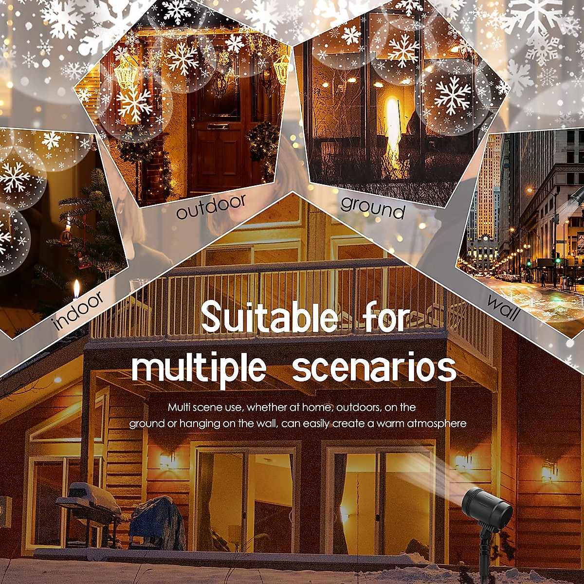 (2021 Version) Christmas Snowflake Projector Lights, 180°Rotating LED Snowfall Projection Outdoor Lights Outdoor Indoor, Waterproof LED Snow Falling Projector for Patio, Garden, Party