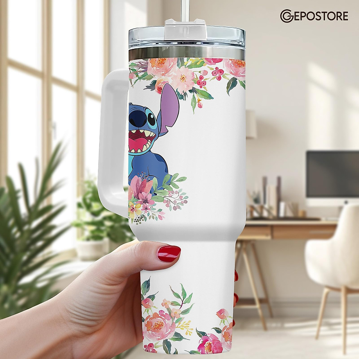 GEPOSTORE Blue Alien 40 Oz Tumbler With Lid Stainless Steel, Cute Cartoon Movie Character Tumbler, Birthday Gifts for Movie Lovers