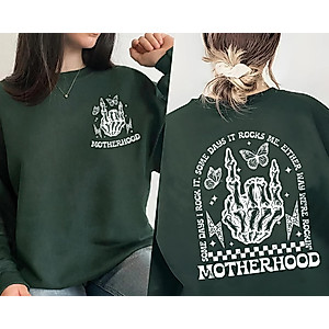 Motherhood Some Days I Rock It Some Days It Rocks Me Sweatshirt 2 Side, Retro Rock Funny Mom Sweater M Sand