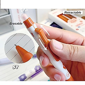 MOZXIRZ 4-in-1 Cute Flower Pens - 0.5mm Fine Point, Retractable, Erasable, Pink Ink for Office, School, Women & Girls