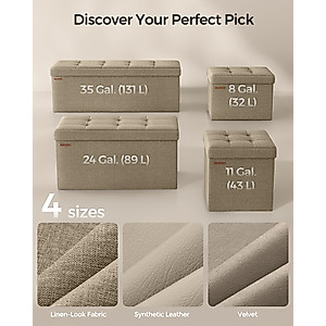 SONGMICS MAZIE Collection - Small Folding Storage Ottoman, Foot Rest Stool, 12.2 x 16.1 x 12.2 Inches, 286 lb Load Capacity, for Living Room, Bedroom, Home Office, Dorm, Light Taupe ULSF102K01