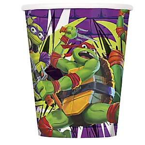 TMNT Mutant Mayhem Party Supplies Pack Serves 16 Guest: Teenage Mutant Ninja Turtles - 7" Dessert Plates Napkins Cups and Table Cover with Birthday Candles (Bundle for 16)