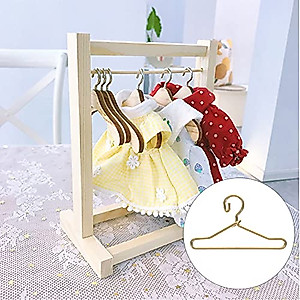 EXCEART 50Pcs Mini Clothes Hangers Metal Doll Clothes Dress Outfit Holders Wire Rack Stand for Miniature Dollhouse Gown Closets Toys Bedroom Accessories Golden 40mm