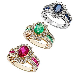 Tirafina Genuine Oval Emerald and Natural Diamond Rings, Statement Ring, Gemstone Jewelry for Women, 14K Gold (1 3/4 cttw of Gemstone, 3/4 cttw of Diamonds)