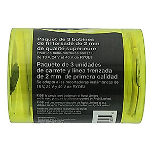 Ryobi One PLUS+ AC80RL3 OEM .080 Inch Twisted Line and Spool Replacement for Ryobi 18v, 24v, and 40v Cordless Trimmers (3 Pack)