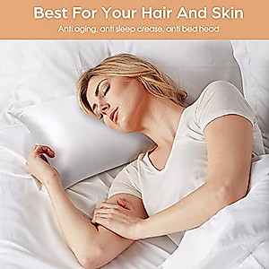 Veaken Silk Pillowcase for Hair and Skin, 2 Pack 100% Mulberry Silk Pillowcase 25 Momme, 600 Thread Count, Both Side Pure Silk Pillow Cover with Hidden Zipper (White, Standard 20''×26'')