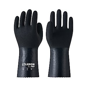 LANON Nitrile Chemical Resistant Gloves, Reusable Heavy-Duty Rubber Gloves with MicroFoam Textured Palm, Acid, Alkali and Oil Protection, Black, XL