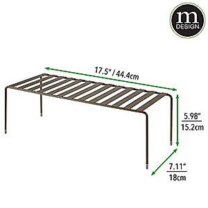 mDesign Modern Metal Storage Shelf Rack - 2 Tier Raised Food and Kitchen Organizer for Cabinets, Pantry Shelves, Countertops Dishes, Plates, Bowls, Mugs, Glasses - 2 Pack - Bronze