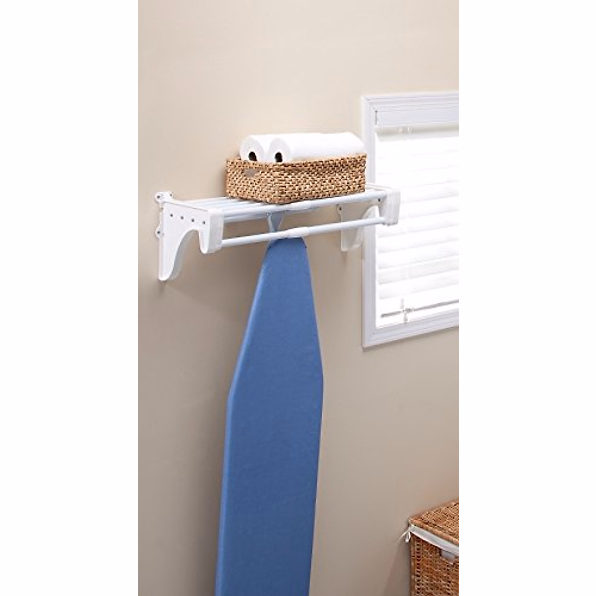 EZ Shelf-Expandable-Closet Shelf with Hanging Rod- 30” to 50” -White-Easy Install to Backwall(Floating)-Wire Closet Shelving Alternative-(EZS-SCRW48-1-2)