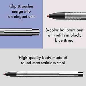 Lamy logo 3-colours - multicoloured ballpoint pen (black, blue, red) with a sight dial mechanism in an elegant stainless steel case - incl ballpoint refills M 21 in black, blue & red