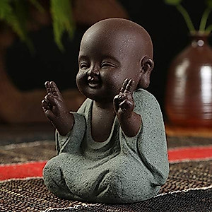 Kingzhuo Ceramic Little Cute Baby Buddha Statue Monk Figurine Laughing Buddha Statue Baby Buddha Sculptures Home Decoration Car Decor 4'' Inches in Height (Yellow)
