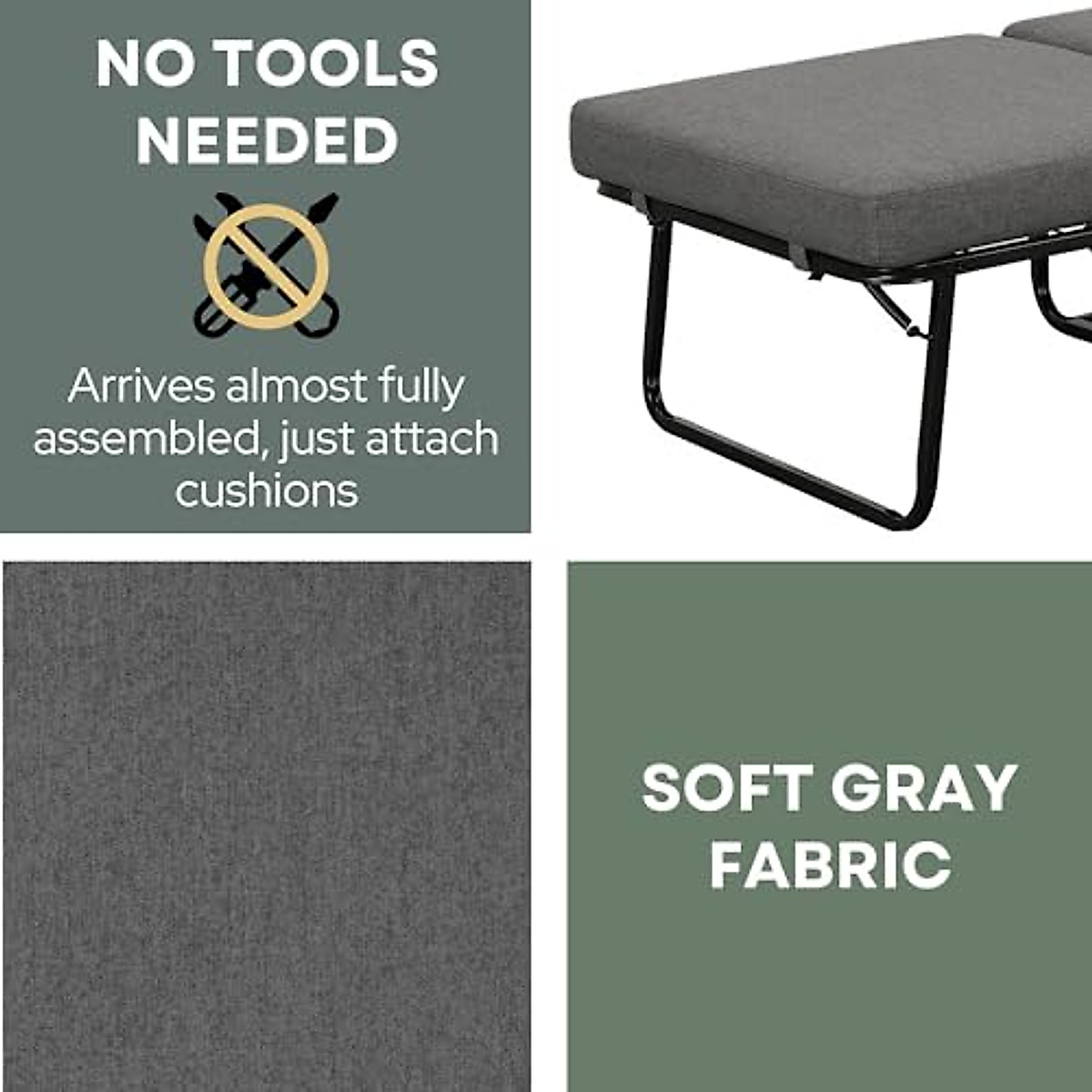 Convenience Concepts Designs4Comfort Folding Bed Ottoman, Soft Gray Fabric