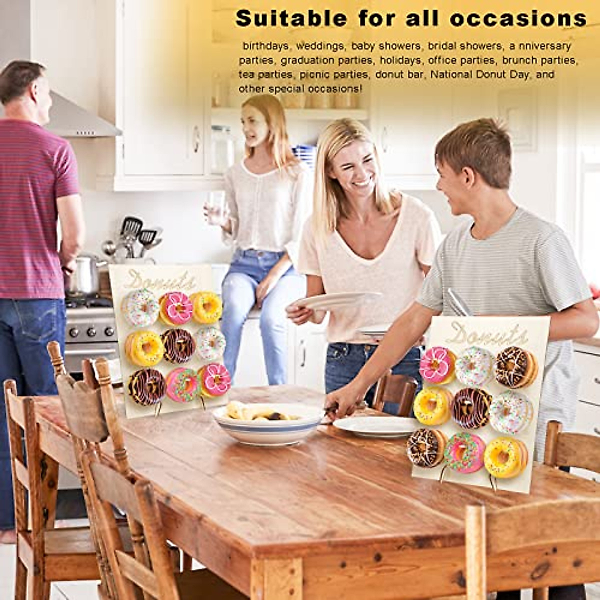 ULENDIS 2 Pack Donut Wall Display Stand Wooden, Reusable Donut Holder Board Fits 18 Doughnuts, Doughnut Food Buffet Display for Wedding Baby Showers Birthday Gathering Party Decorations and More