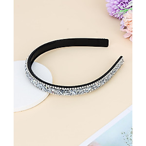 Wecoe Rhinestone Headband Women Silver Grey Comb Headband with Teeth Bling Sparkly Beaded Headband Non Slip Fashion Hair Band Birthday Holiday Homecoming Hair Accessories For Women Girls Gifts
