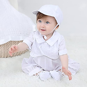 Booulfi Boys Christening Outfit 0-12 Months Baby Boy Baptism Outfit Short Boys' Christening Clothing with Hat Shoes