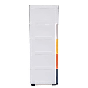 Plastic Drawers Storage Cart Mobile Cabinet with Casters, 5 Drawer Stackable Vertical Storage Tower Tall Chest Closet, Large Containers Organizer Unit (12"D x 18"W x 33"H - Multicolor2)