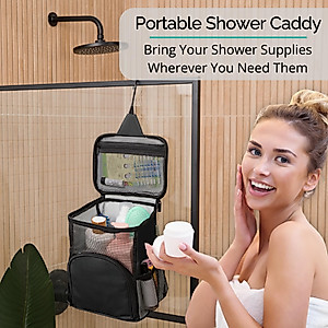 TERRA HOME Portable Shower Caddy For College Dorms - Foldable Mesh Tote - Dorm Room Essentials - Durable Hanging Travel Shower Bag - Perfect for College Students, Men, Women (Black)