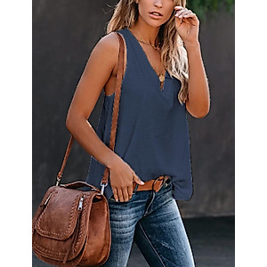 Bliwov Womens Fashion V Neck Sleeveless Basic Tank Tops Loose Fit Casual y2k Clothes Shirts for Women 2024 Navy