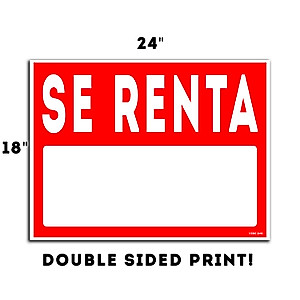 Large 24" x 18" - SE RENTA - Spanish Home For Rent Yard Sign with Metal Ground Stake Included - Double Sided - Waterproof - Made in America!
