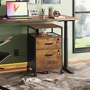DEVAISE 2 Drawer File Cabinet, Mobile Printer Stand with Open Storage Shelf, Wood Filing Cabinet fits A4 or Letter Size for Home Office, Rustic Brown